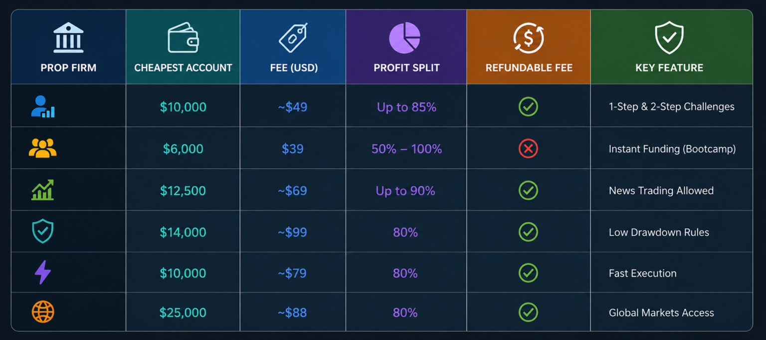 Cheapest Prop Firm in 2025 Top Picks, Fees & Discount Codes ...